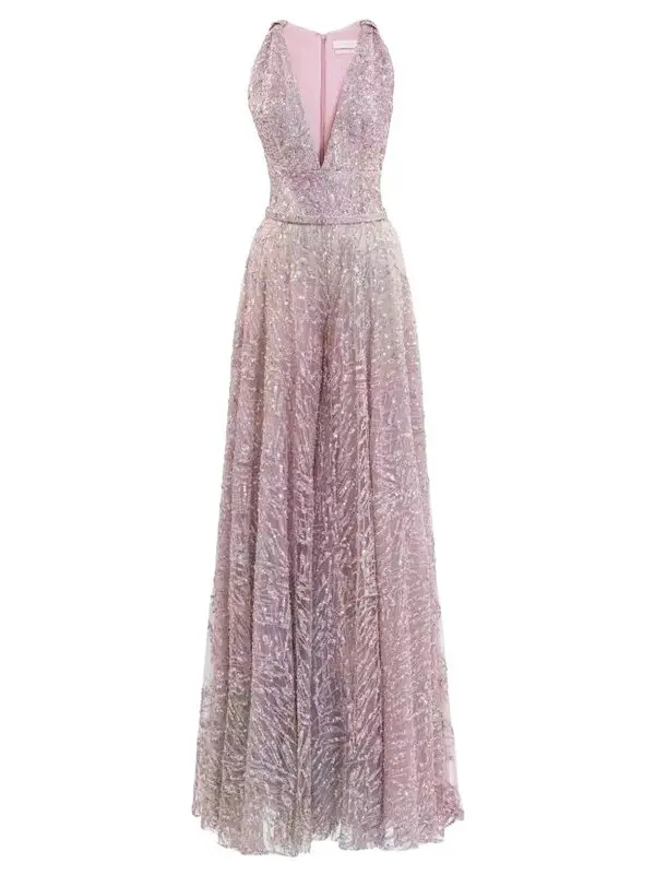 SAIID KOBEISY Brocade V-neck Maxi Dress - Pink