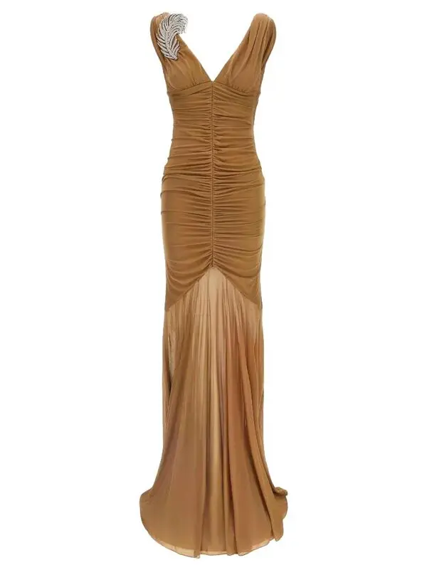 Giuseppe Di Morabito V-neck Rhinestone-brooch Maxi Dress - Brown