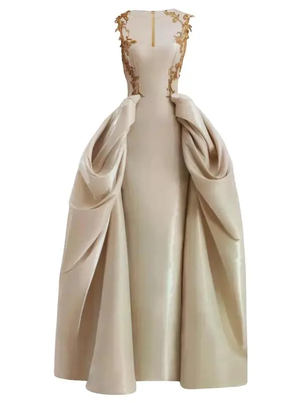 GEMY MAALOUF Beaded Structured Overskirt Dress - Neutrals