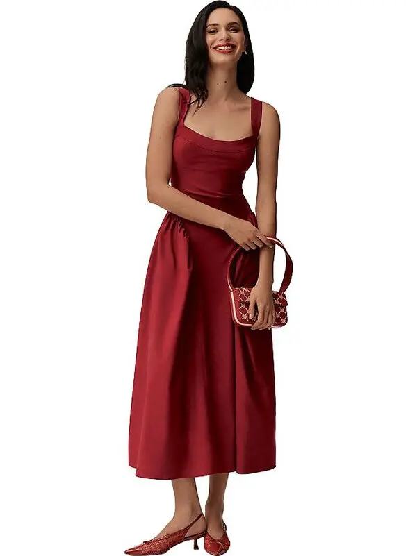 Bhldn Olivia Fit & Flare Midi Dress - Red Dahlia