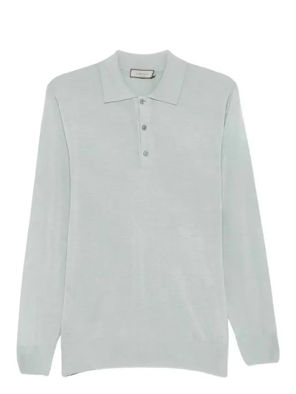 Canali Button-up Ribbed-knit Polo Shirt - Blue