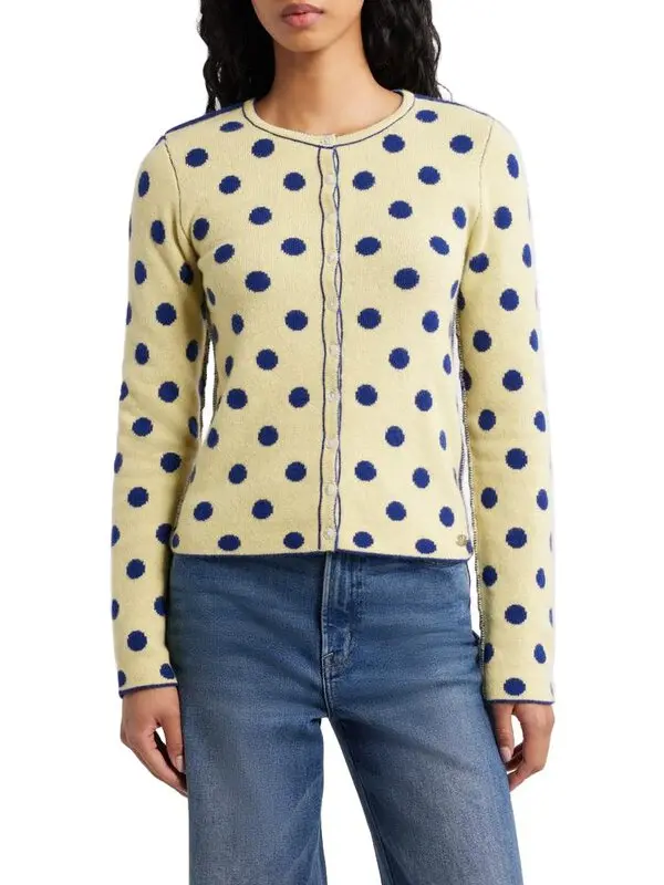 DAMSON MADDER Tabitha Polka Dot Reversible Merino Wool Cardigan - Butter