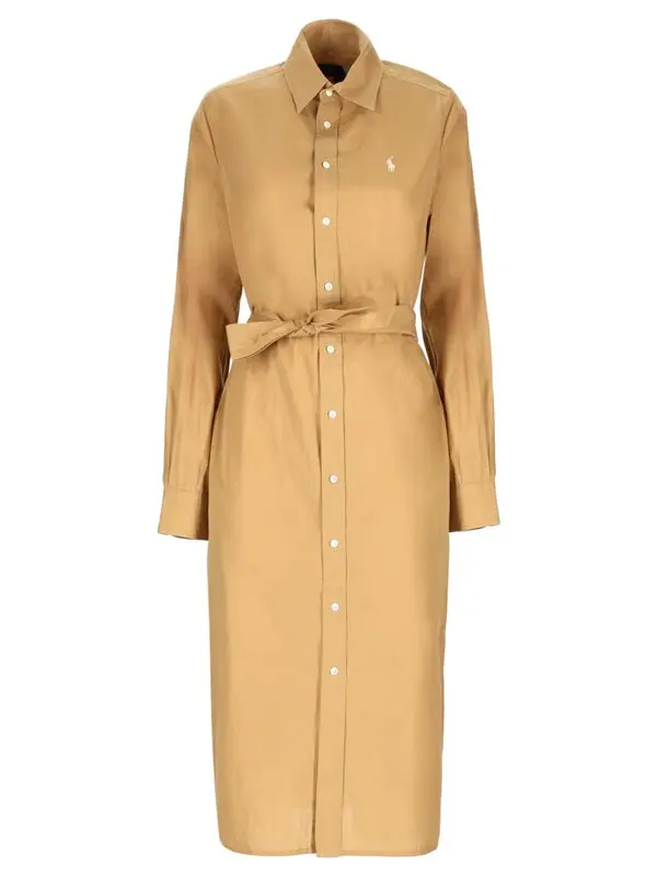 Polo Ralph Lauren Cotton And Linen Midi Dress - Beige