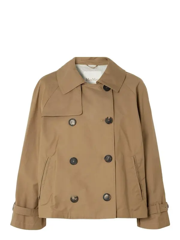 Max Mara Tesoro Cropped Double-breasted Cotton-blend Gabardine Trench Coat - Brown