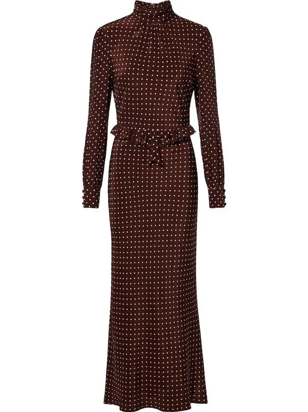 Alessandra Rich Polka-dot Silk Midi Dress - Brown