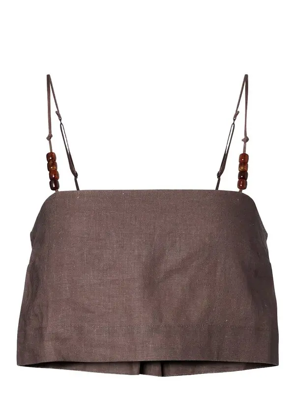 Faithfull The Brand Chianti Beaded Linen Crop Top - Brown