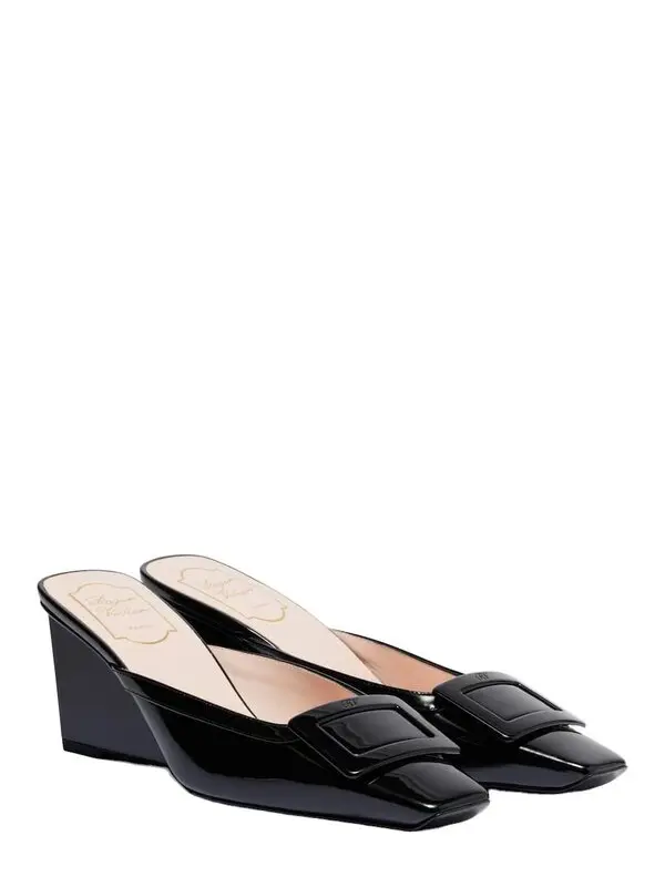 ROGER VIVIER Belle Vivier 60 Leather Wedge Mules - Black