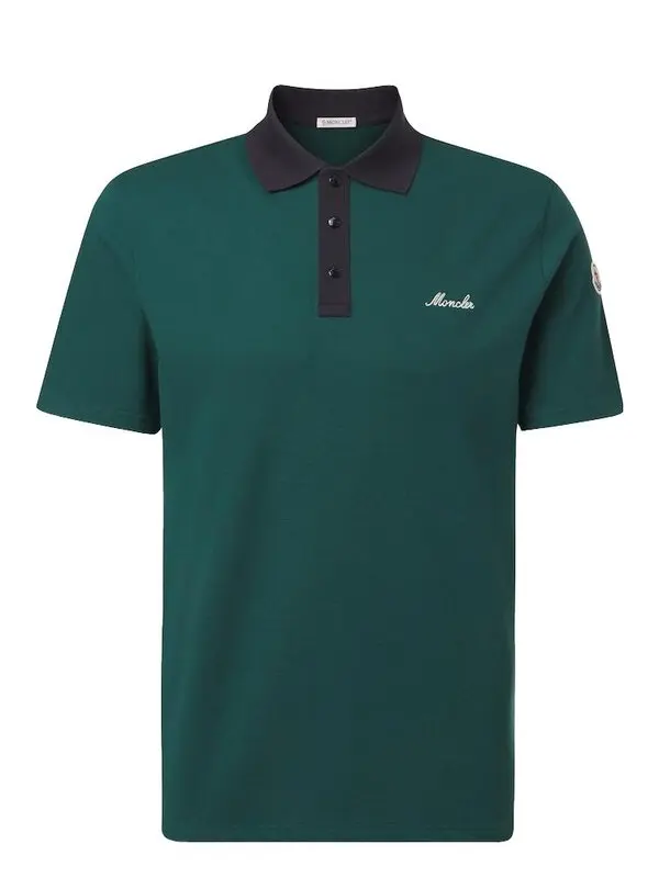 Moncler Embroidered Cotton Piqué Polo Shirt - Green