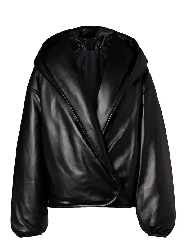 Alaïa Hooded Leather Bomber Jacket - Black