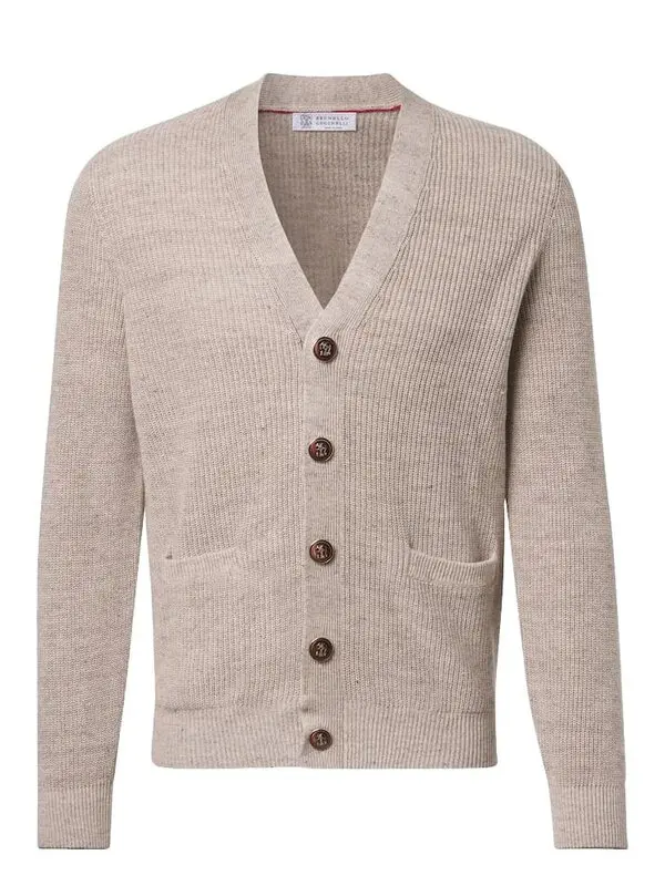 Brunello Cucinelli Ribbed-knit Linen And Cotton Cardigan - Beige