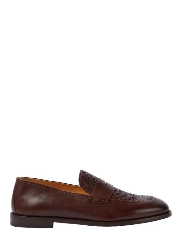 Brunello Cucinelli Woven Leather Penny Loafers - Brown