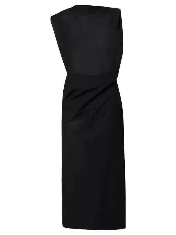 Jacquemus Draped Cotton-blend Poplin Midi Dress - Black