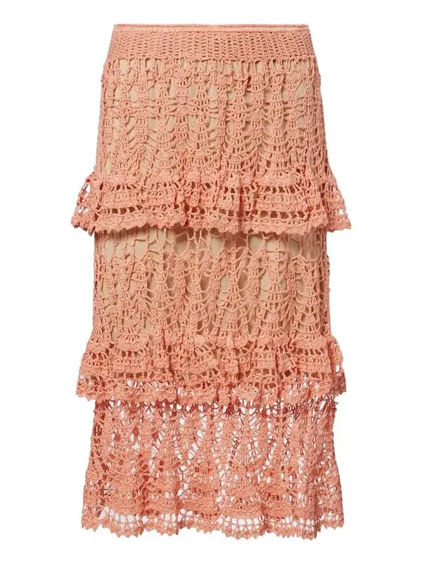 Anna Kosturova Elsie Crochet Cotton Midi Skirt - Orange