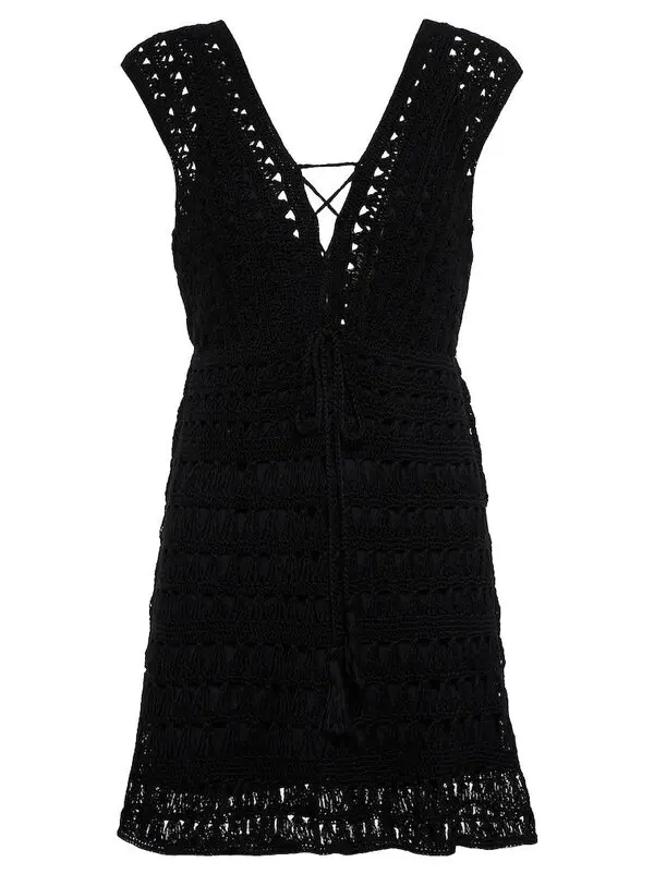 Anna Kosturova Jennifer Crochet Cotton Mini Dress - Black
