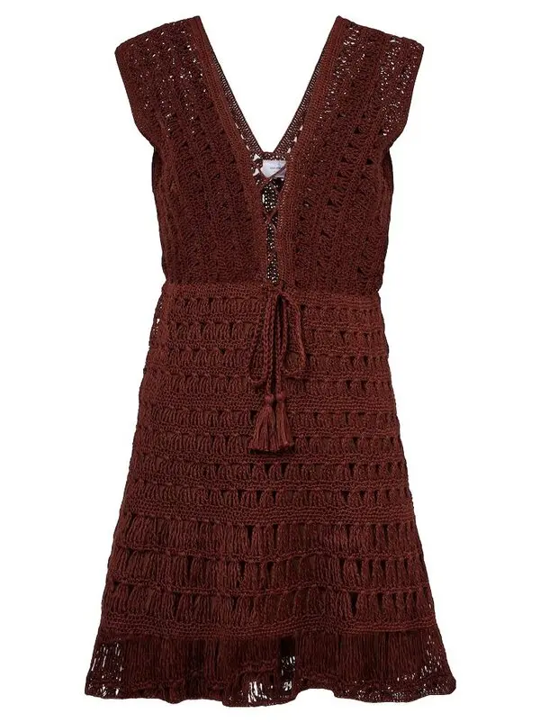 Anna Kosturova Jennifer Crochet Cotton Mini Dress - Brown