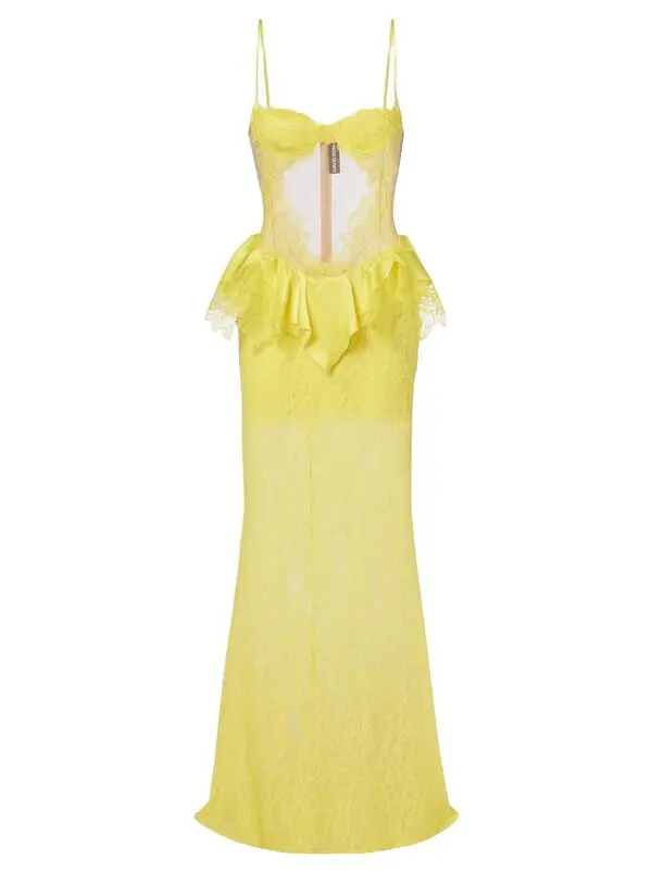 David Koma Peplum Lace Cocktail Dress - Yellow