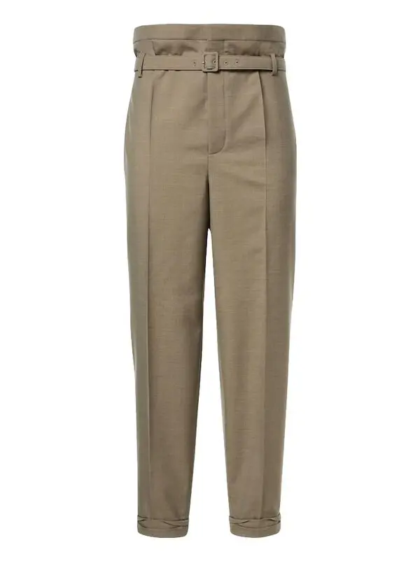 Saint Laurent Belted Wool Gabardine Tapered Pants - Green