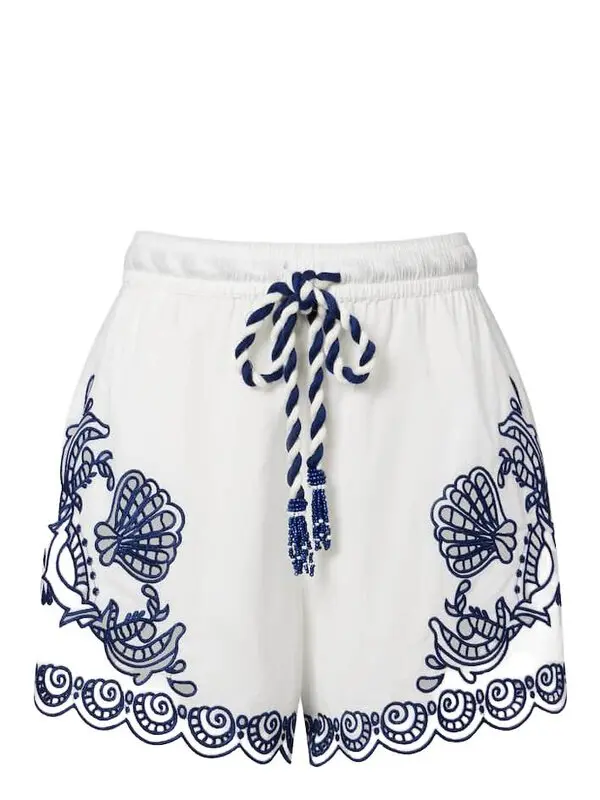 Farm Rio Floral Embroidered Cotton Shorts - White