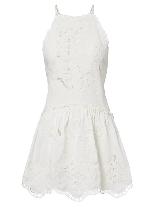 Farm Rio Embroidered Cotton Mini Dress - White
