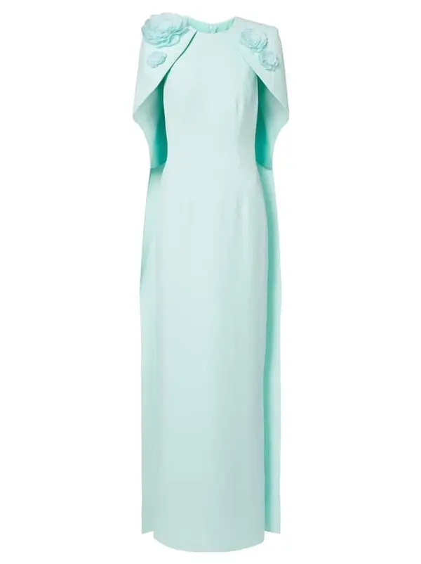 Safiyaa Floral-appliqué Caped Crêpe Gown - Blue