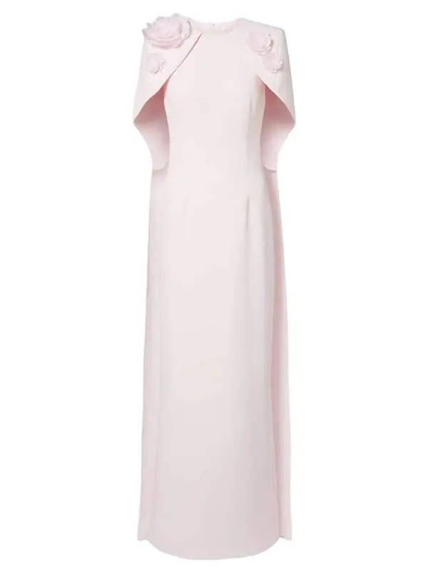 Safiyaa Lennox Floral-appliqué Caped Gown - Pink