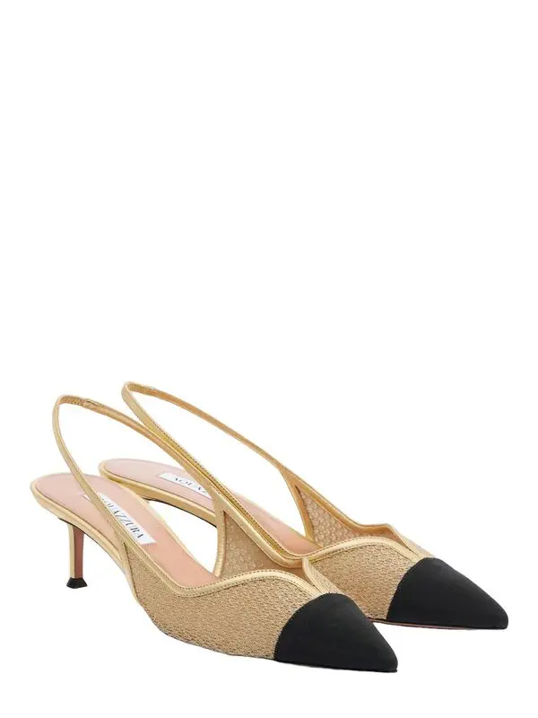 AQUAZZURA Gia 50 Mesh Slingback Pumps - Gold