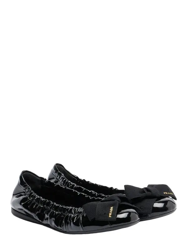 Prada Bow-detail Patent Leather Ballerinas - Black