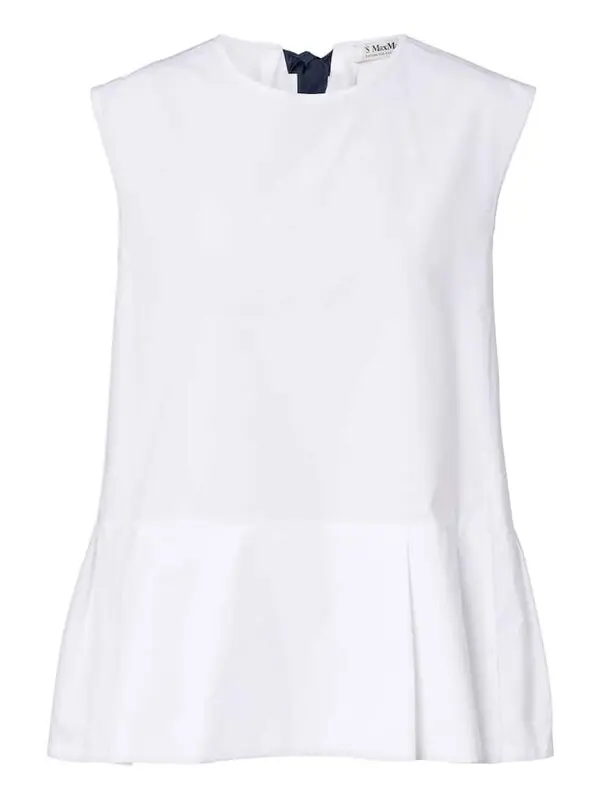 Max Mara Brava Peplum Cotton Poplin Top - White
