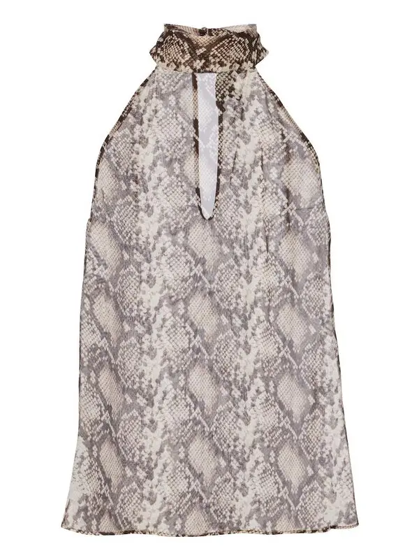 NILI LOTAN Alla Snake-print Halterneck Silk Top - Brown