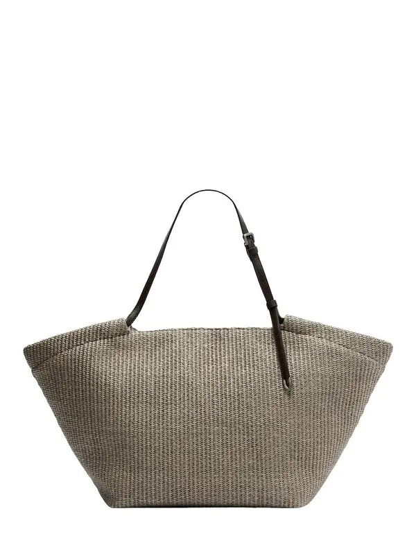 Brunello Cucinelli Leather-trimmed Raffia Tote Bag - Grey