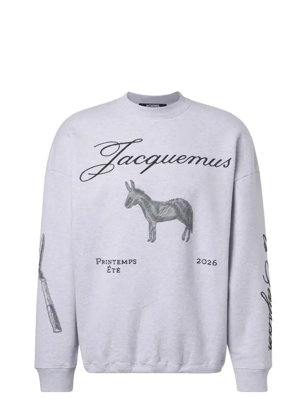Jacquemus J Embroidered Cotton Fleece Sweatshirt - Grey