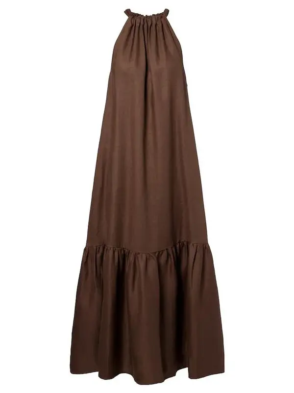 Asceno Linen Maxi Dress - Brown