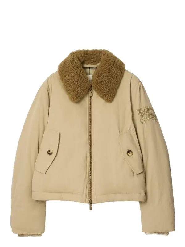 Burberry Shearling Collar Gabardine Jacket - Dune Beige