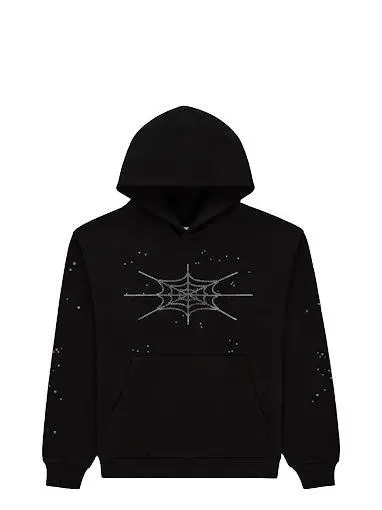 SP5DER Rhinestone Silk Hoodie - Black