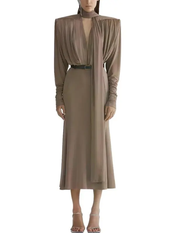 MUGLER Draped Long-sleeve Dress - Brown