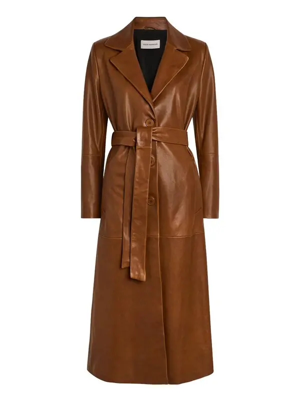 Nour Hammour Scarlett Belted Leather Trench Coat - Brown