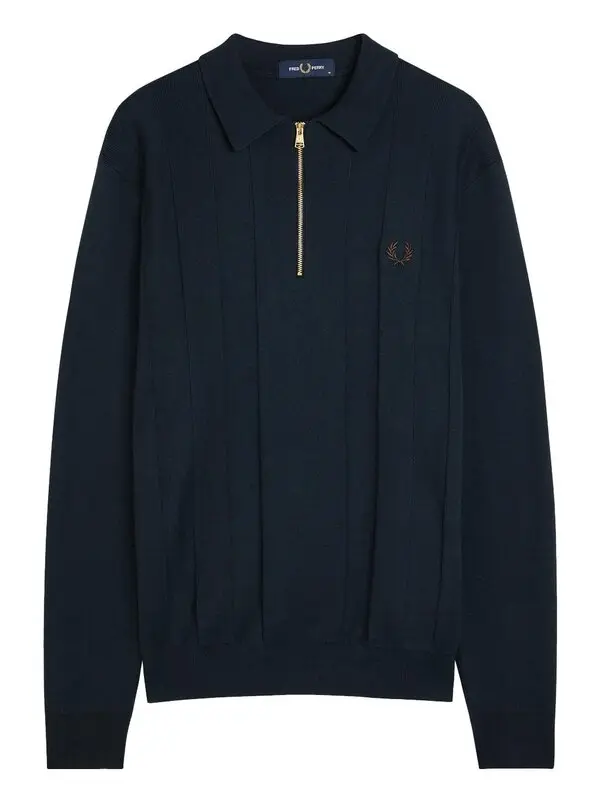 Fred Perry Logo-embroidered Fine-knit Cotton Jumper - Navy