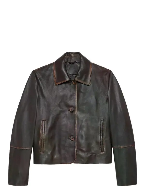 STUDIO AR Cropped Leather Jacket - Brown