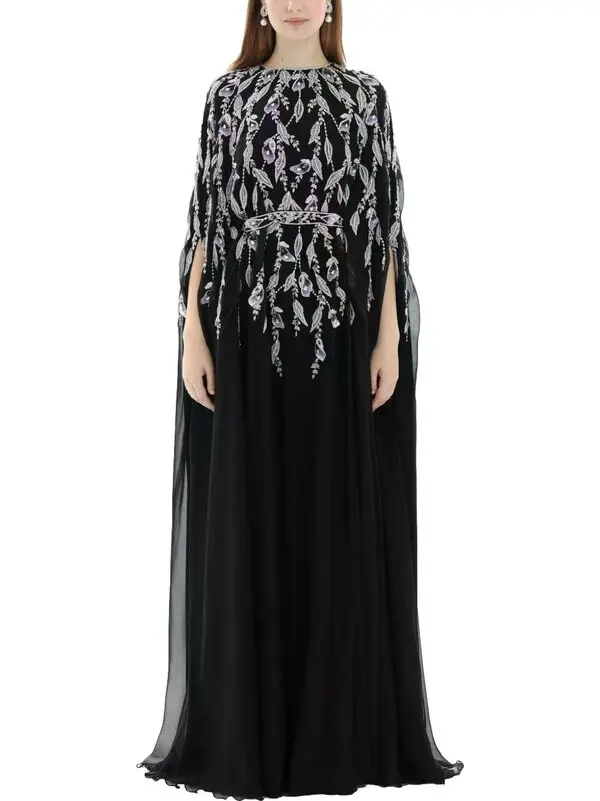 DINA MELWANI Embellished Belted Maxi Dress - Black
