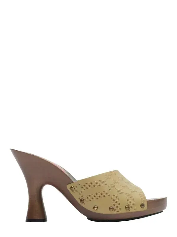 Burberry Check Studded Leather Mules - Neutrals