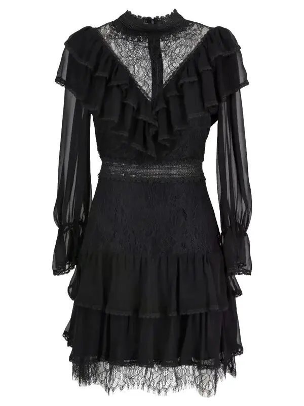 Alice + Olivia Lace Chiffon Mini Dress - Black