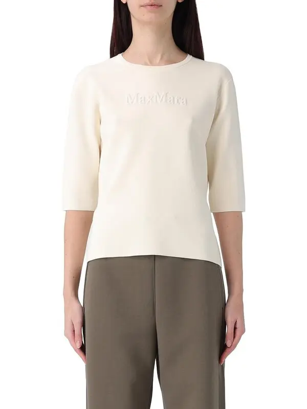 Max Mara Ribbed Pullover With Logo - Ivory