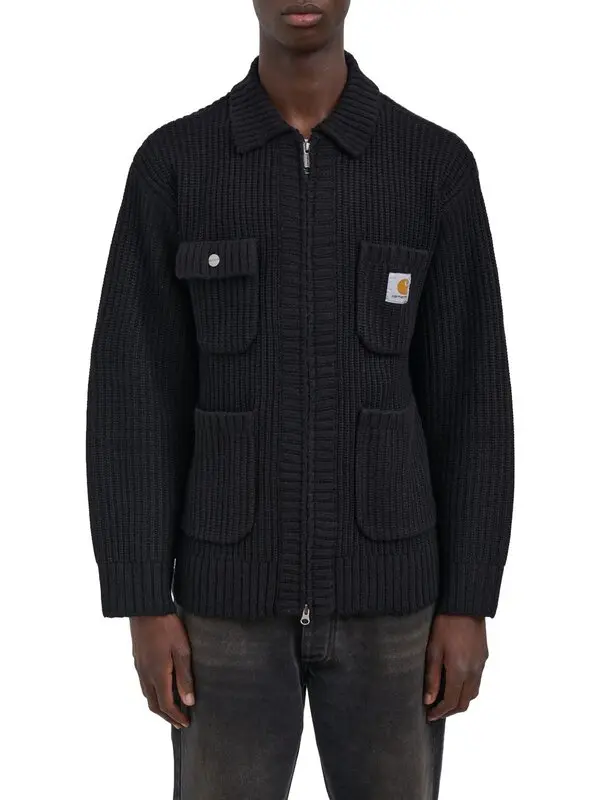 Carhartt Work In Progress Zip Up Sweater With Collared Neck - Black