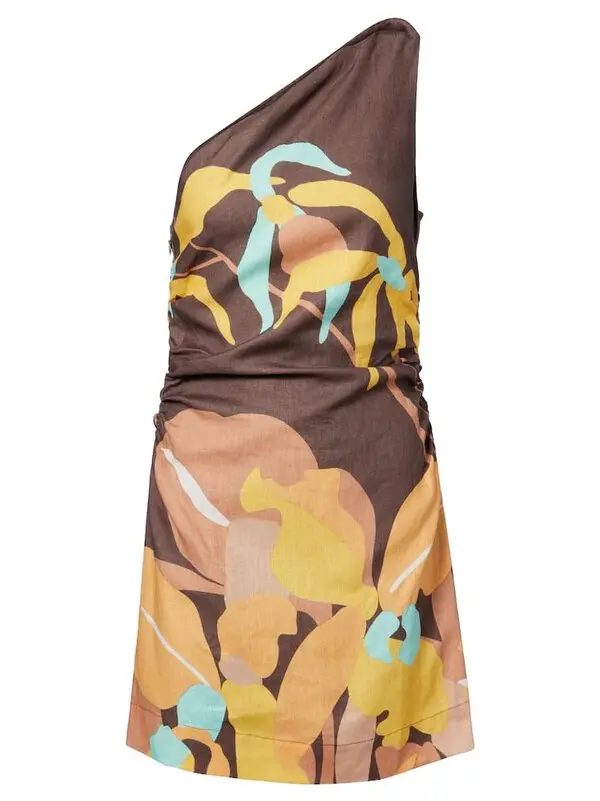Faithfull The Brand Marga Floral One-shoulder Linen Minidress - Multicoloured