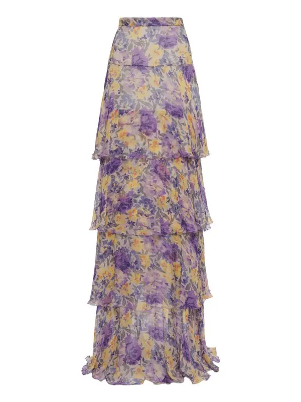 Valentino Garavani Flowerism Silk-crepe Maxi Skirt - Purple