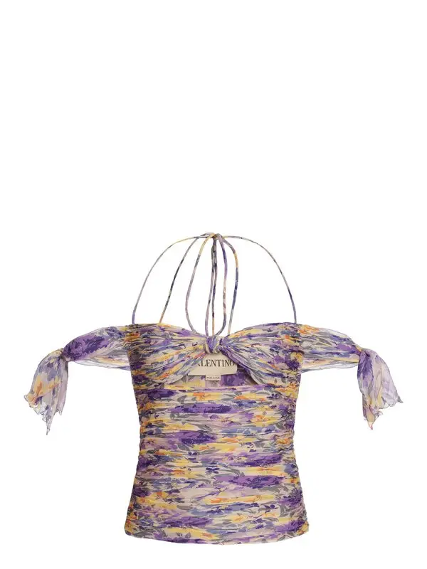 Valentino Garavani Flowerism Pleated Silk-crepe Top - Purple