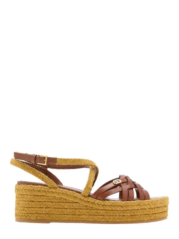 Valentino Garavani Bribri Calfskin-trimmed Flatform Espadrilles - Brown