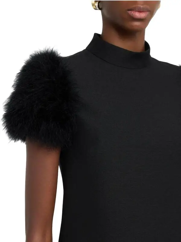 Valentino Garavani Feather-sleeve Mini Dress - Nero