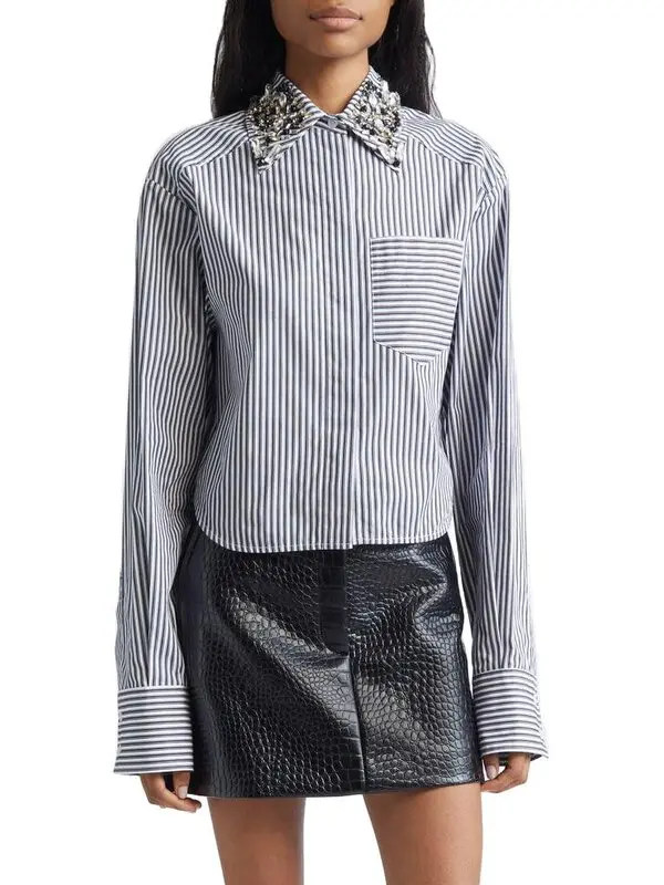 Sportmax Quagga Stripe Embellished Button-up Shirt - Black