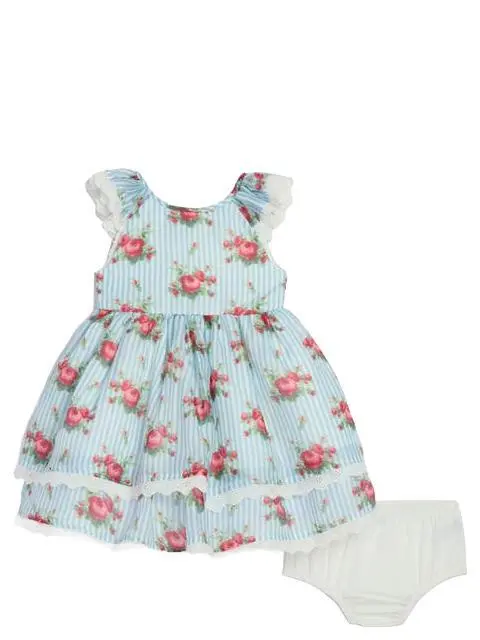 PIPPA & JULIE Floral Stripe Dress With Bloomers - Blue/white